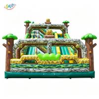 China Commercial Grade Jungle Theme Inflatable Obstacle Course Double Lane Slide Panda Giraffe Bouncer for Party Rental(YKF050) for sale