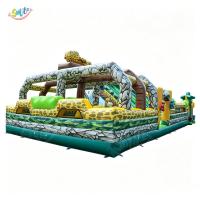 China Commercial Grade Jungle Theme Inflatable Obstacle Course Double Lane Slide Panda Giraffe Bouncer for Party Rental(YKF050) for sale