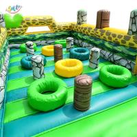 China Commercial Grade Jungle Theme Inflatable Obstacle Course Double Lane Slide Panda Giraffe Bouncer for Party Rental(YKF050) for sale