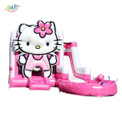 China Commercial Grade Pink Cat Inflatable Bounce House Slide Combo with Pool Kids Jumping Castle for Party Rental Business（YKC227) for sale