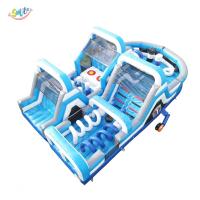 China Blue White Inflatable Obstacle Course with Slide Climbing Wall and Interactive Games for Party Rental Events（YKO050) for sale