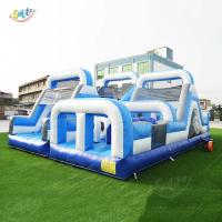 China Blue White Inflatable Obstacle Course with Slide Climbing Wall and Interactive Games for Party Rental Events（YKO050) for sale