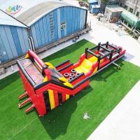 China Red Yellow Inflatable Obstacle Course with Slides Climbing Wall and Interactive Games for Party Rental（YKO051) for sale