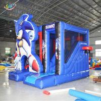China Blue Speed Character Inflatable Bounce House with Slide and Enclosed Play Area for Kids Party Rentals(YKC237) for sale