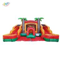 China Palm Tree Theme Inflatable Bounce House with Two Slides and Enclosed Play Space for Kids Outdoor Events for sale