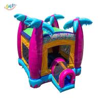 China Teal Rippling Rush Bouncer Tropical Inflatable Castle with Enclosed Bounce Area for Birthday Parties and Outdoor Events for sale