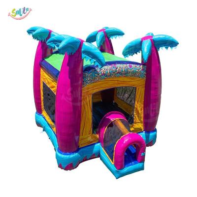 China Teal Rippling Rush Bouncer Tropical Inflatable Castle with Enclosed Bounce Area for Birthday Parties and Outdoor Events for sale