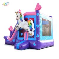 China 3D Unicorn Inflatable Slide Bounce House with Climbing Wall Heart Print Bouncy Castle for Rental for sale