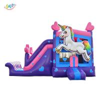 China 3D Unicorn Inflatable Slide Bounce House with Climbing Wall Heart Print Bouncy Castle for Rental for sale