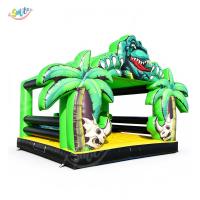 China Inflatable Dinosaur Bounce House Jungle Theme Bouncy Castle with T-Rex Head and Palm Trees for Kids Party Rental for sale