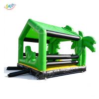 China Inflatable Dinosaur Bounce House Jungle Theme Bouncy Castle with T-Rex Head and Palm Trees for Kids Party Rental for sale