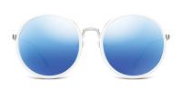 China Women Scratch Resistant Sunglasses , Grey Blue Plastic Sunglasses Metal Temples for sale