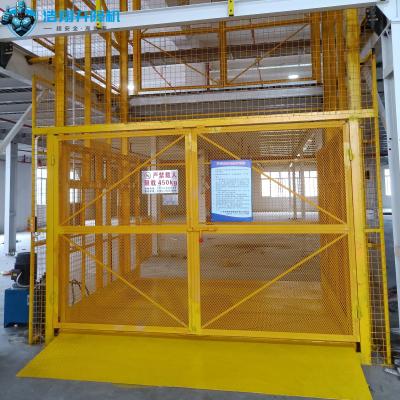China 6m High 500kg Yellow Industrial Indoor Hydraulic Goods Elevator for sale