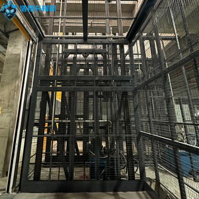 China 5 Tons 8m High Customized Black 500kg-20000kg Large Industrial Indoor Hydraulic Cargo Elevator for sale