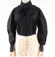 China Organic Cotton Tencel Twill Fabric 120gsm Black Blouse With Big Bow At Neck for sale