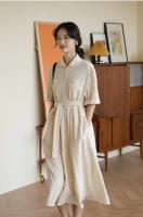 China Light Blue 85% Cotton Linen Maxi Dress 15% Linen Woven Fabric Clothing for sale