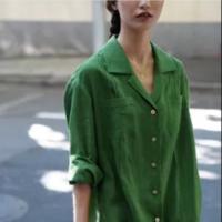 China Green Tencel Linen Fabric Woven Shirt Dress With Pin Tucks Customized for sale