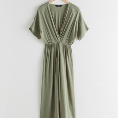 China Green 100 Tencel Fabric Sleeveless Lyocell Twist Knot Midi Dress for sale