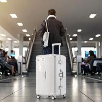 China Unisex Custom Large Capacity PC Trolley Luggage Set 20/24/26/28 Inch Intelligent Aluminum Frame Spinner Caster Durable Business for sale
