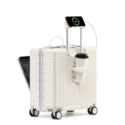China Luxury Aluminum Frame Suitcase Front Opening Zipper Travel Sentry Luggage for sale