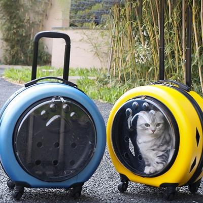 China Travel Wheeling Suitcase Pet Trolley Case Transparent Dog Bags Trolley Pet Cabin Carriers Travel Products for Cat Dog for sale