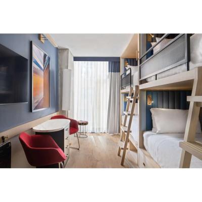 China Factory Sale Hilton 3-Star Hotel Nordic Style Commercial Furniture Wood Bed Frame Sofa Chair Queen Size Bed for Hotels Offices for sale