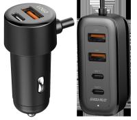 China Multi Port ABS Fast Charging Car Charger With Extension Cord 120W Lighter Switch Plug for sale