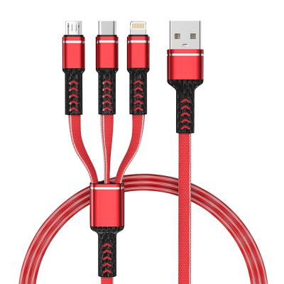 China Customized 3-in-1 Multi Charging Cable USB To Micro-USB Type-C Lightning 1m/2m Length OEM Support for sale