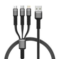 China Customized 3-in-1 Multi Charging Cable USB To Micro-USB Type-C Lightning 1m/2m Length OEM Support for sale