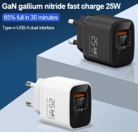 China GaN Charger PD 25W  2 Port USB C Fast Charging Adapter USB C Charger Block for sale