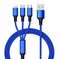 China Customizable 3 In 1 Data Cable For Mobile Phone Charging 1.2M 2A Braided USB Cable with OEM Support for sale