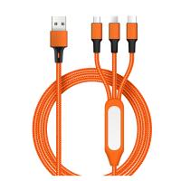 China 1.2M 2A Braided +ABS+aluminum USB Cable Customizable 3 In 1 LED LIGHT Data Cable For Mobile Phone Charging for sale