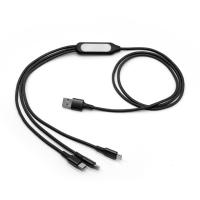 China 1.2M 2A Braided +ABS+aluminum USB Cable Customizable 3 In 1 LED LIGHT Data Cable For Mobile Phone Charging for sale