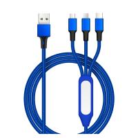 China 1.2M 2A Braided +ABS+aluminum USB Cable Customizable 3 In 1 LED LIGHT Data Cable For Mobile Phone Charging for sale