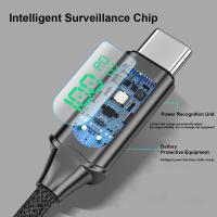 China Customizable Digital Display Cable for Mobile Phone Charging 6A Output 1M Length Braided Zinc Alloy USB Cable for sale