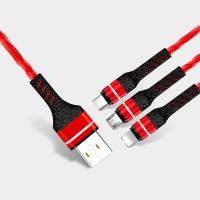 China 1.2M 2A Braided Aluminum Alloy USB Cable for Mobile Phone Charging Red/Black Customizable 3 In 1 Data Cable for sale