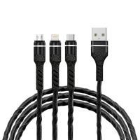 China 1.2M 2A Braided Aluminum Alloy USB Cable for Mobile Phone Charging Red/Black Customizable 3 In 1 Data Cable for sale