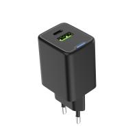 China Dual Port Black GaN USB Charger with Fast Type C Charging Block EU Plug and 45W USB A Light Wall Charger for sale