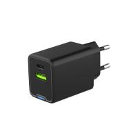 China Dual Port Black GaN USB Charger with Fast Type C Charging Block EU Plug and 45W USB A Light Wall Charger for sale