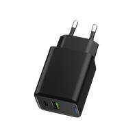 China Dual Port Black GaN USB Charger with Fast Type C Charging Block EU Plug and 45W USB A Light Wall Charger for sale