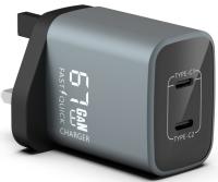 China 67W GaN USBA With USB C Dual Ports Charger Super Fast Charging Charger PD Adapter RoHS Certified 100-240V Global Universal for sale