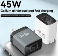 China 2025 LX 45W White/Black Gallium Nitride Dual Ports USB C Charger Foldable US Plug Fast Charging Adapter Customized Wall Charger for sale