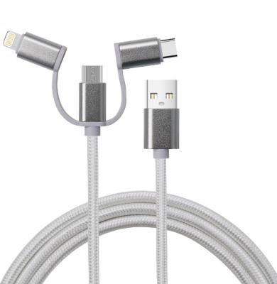 China OEM Braided Multi-Head Charging Cable 3 Interfaces 3A Output and CC60W/CL27W Compatibility for sale