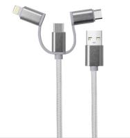 China OEM Braided Multi-Head Charging Cable 3 Interfaces 3A Output and CC60W/CL27W Compatibility for sale
