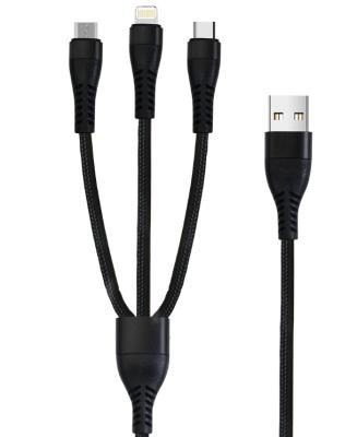 China 2025 Triple Port Braided Aluminum 1-to-3 Charging Cable Customized Black for Fast Sync Durable Performance for sale