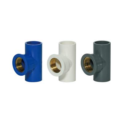 China Pvc-U Copper Female Thread Tee Pvc Plastic Pipe Fitting Brass 90 Degree Elbow Female Copper for sale