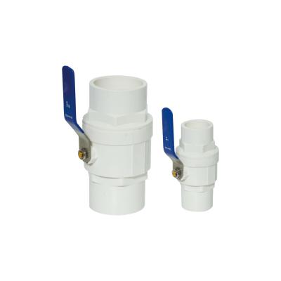 China Corrosion Resistant Plastic Ball Valve White With Stainless Steel Handle Two Pieces for sale