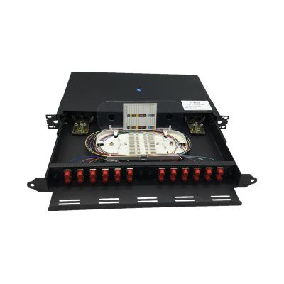 China 1U Rack Mount 24 Core Fiber Optic Patch Panel SC Port Stainless Steel 19 Inch for sale