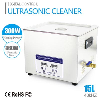 China SUS304 Digital Ultrasonic Cleaner 15L 360W Benchtop Parts Cleaner CE RoHS for sale