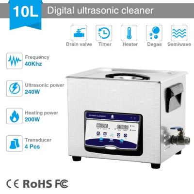 China 10L 240W Table Top Ultrasonic Cleaner for Semiconductor IC Components with 40KHz Frequency and 20-80°C Temperature Control for sale